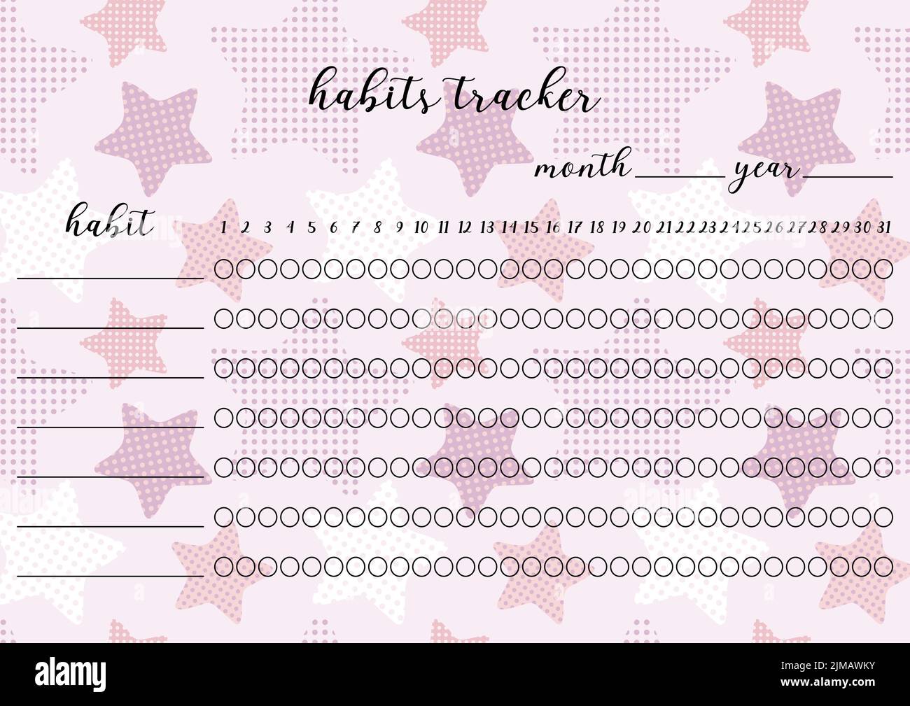 Habits tracker printable template. Blank notebook page horizontal A4 ...