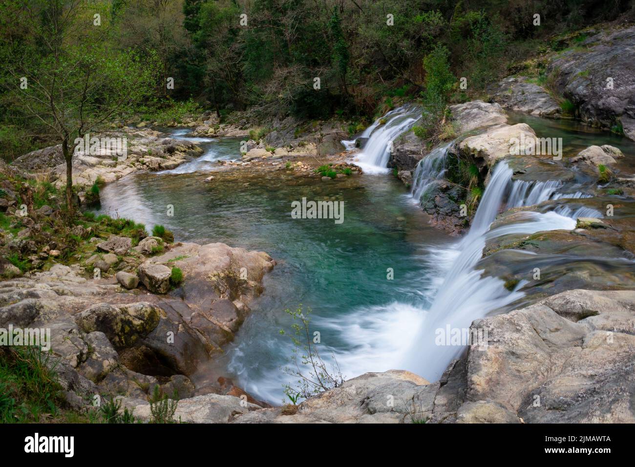 Natural waterfall of the pools of Loureza. Oía - Spain Stock Photo - Alamy