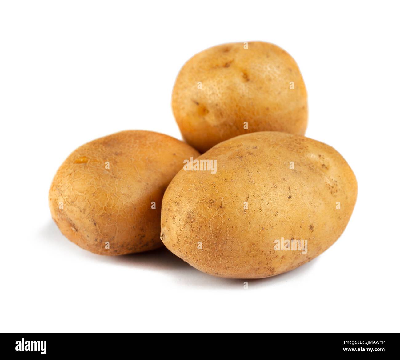Three potatos isolated on white background, root vegetable. Food Stock ...