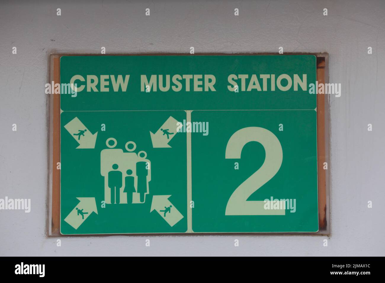 Crew muster station sign on a cruise ship open deck Stock Photo - Alamy