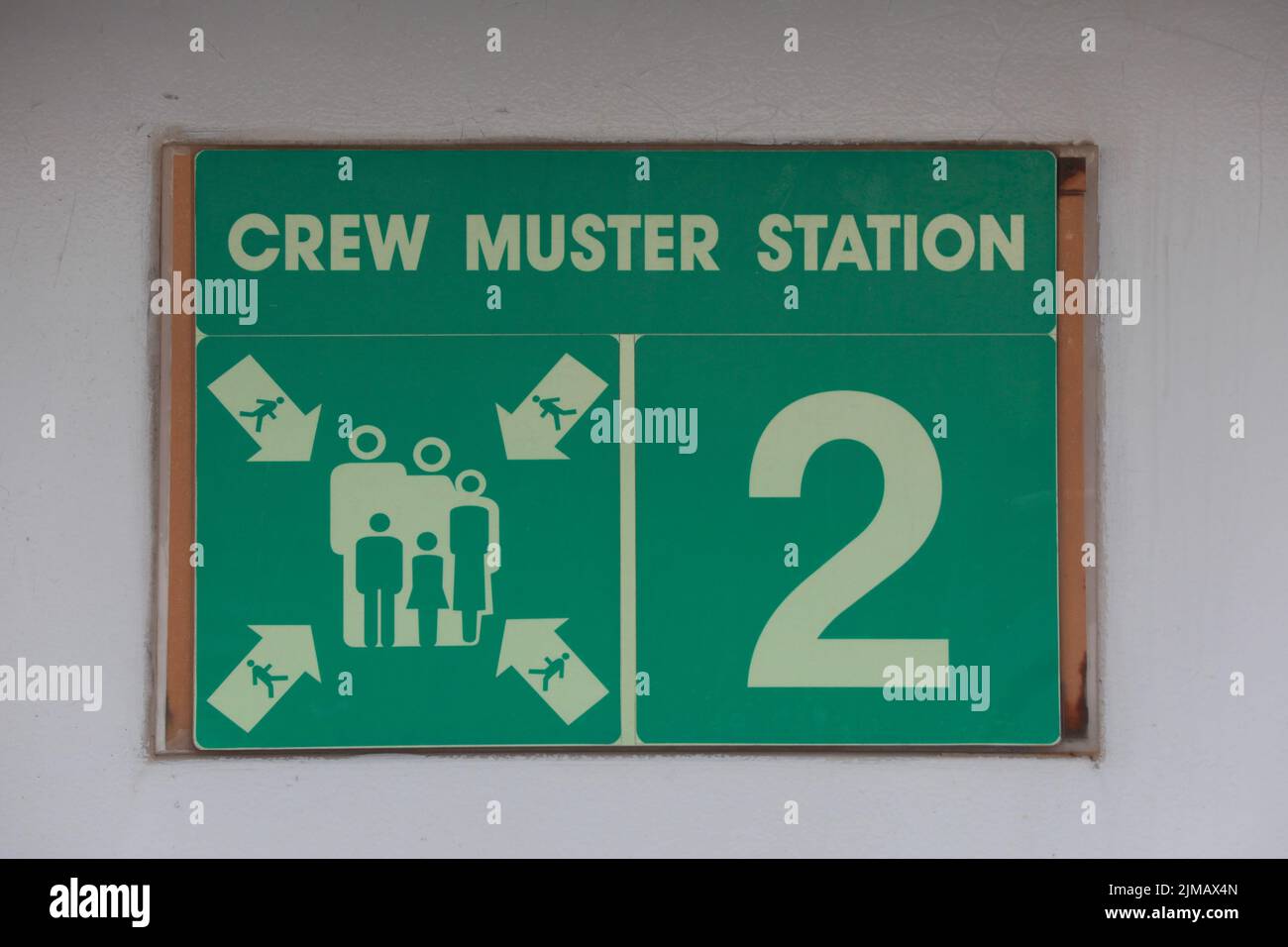 Crew muster station sign on a cruise ship open deck Stock Photo - Alamy
