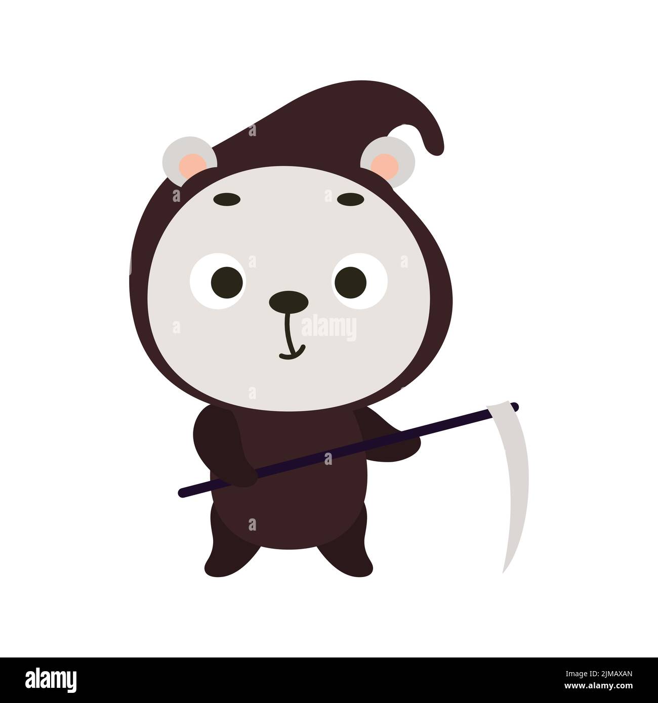 Cute little Halloween polar bear in a grim Reaper costume. Cartoon ...
