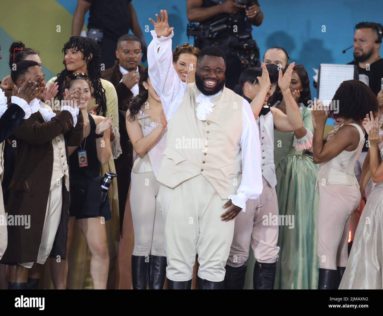 August 5, 2022, New York, New York, USA: Hamilton cast members wish ...