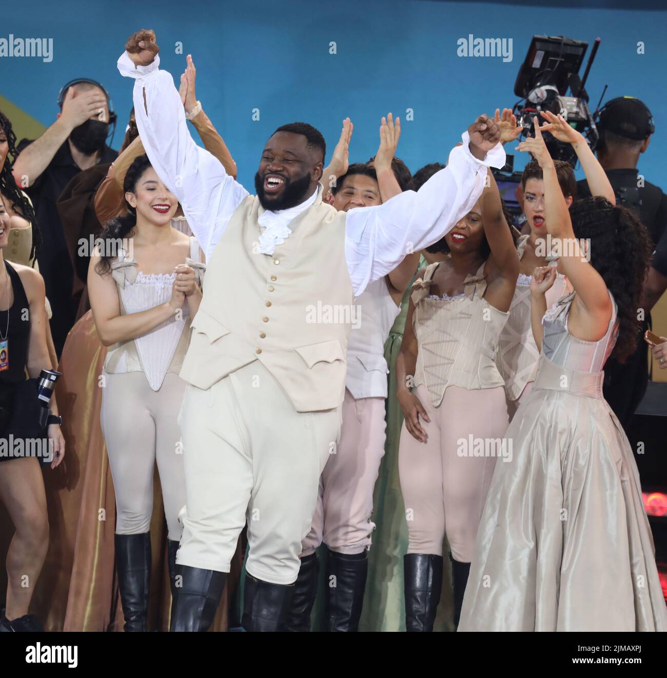 August 5, 2022, New York, New York, USA: Hamilton cast members wish ...