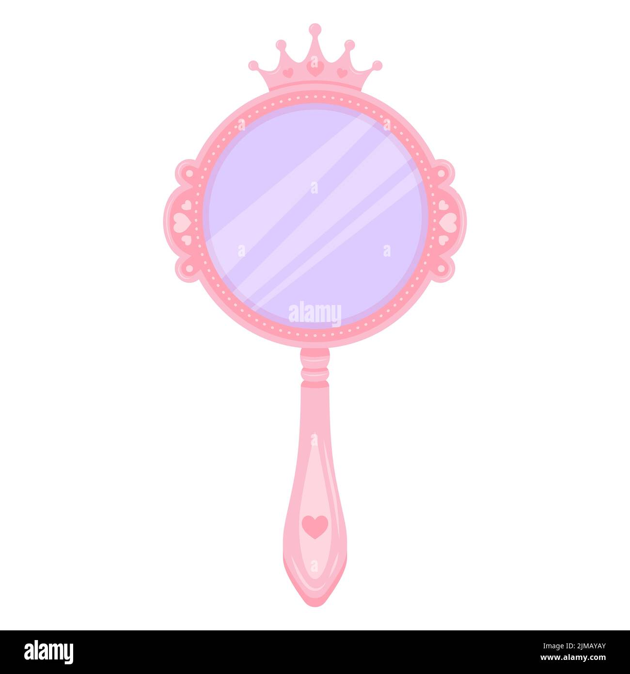 Pink princess mirror with crown. Cartoon circle hand frame for girls ...