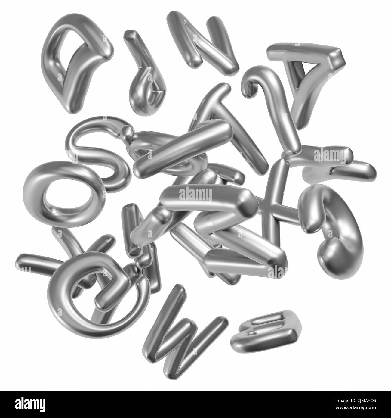 Letters alphabet metal bunch abstract, 3d illustration, horizontal ...