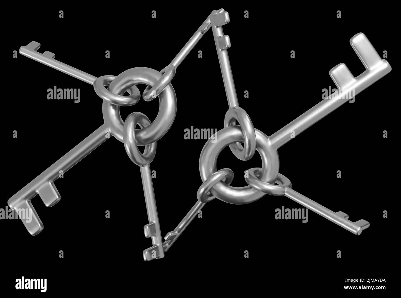 Keys ring connected smaller metal, 3d illustration, horizontal ...