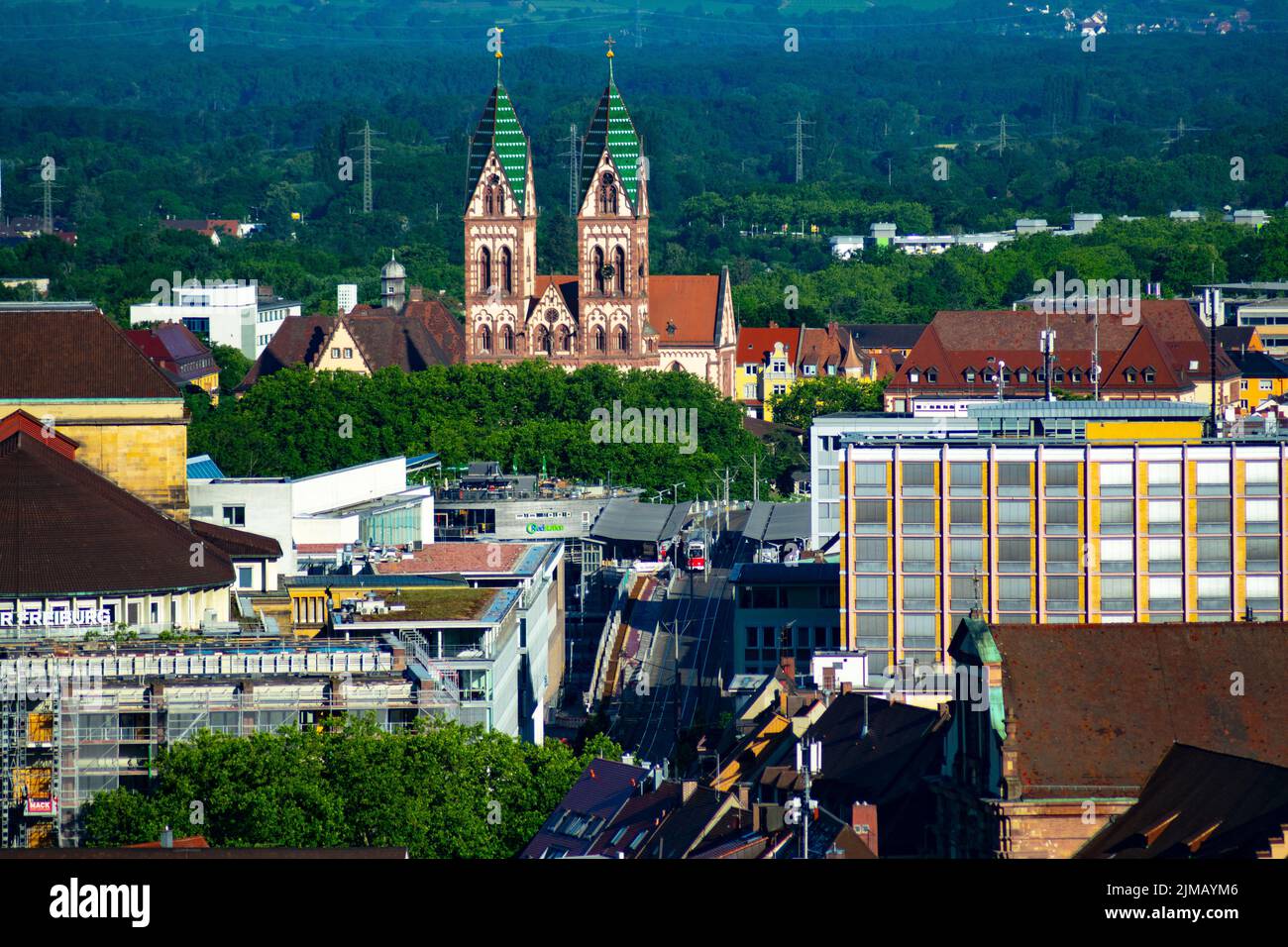 A drone view of the Freiburg im Breisgau, vibrant university city in ...