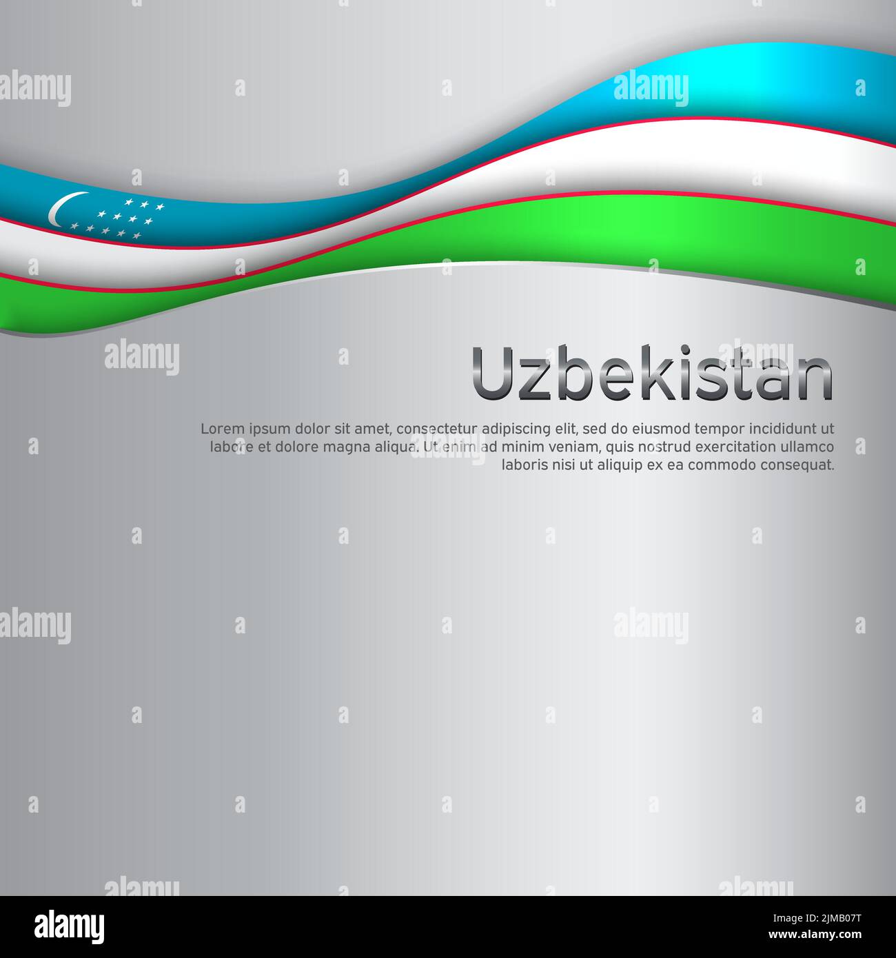 Abstract waving Uzbekistan flag. National uzbek poster. Creative metal ...