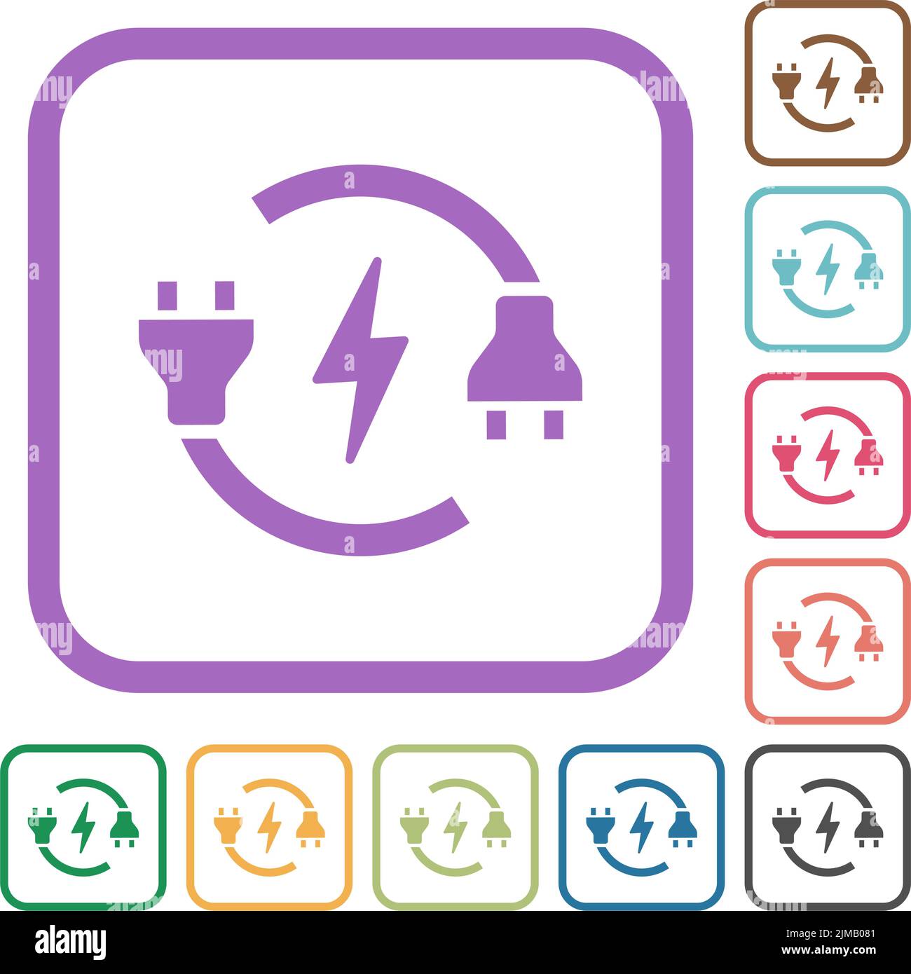 Electrical circuit with plug and cord simple icons in color rounded square frames on white ...
