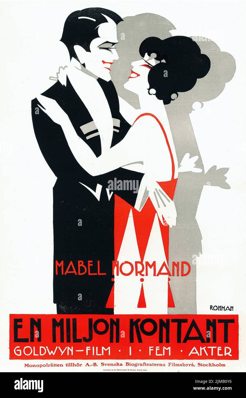 En miljon kontant - Dodging a Million swedish movie poster 1918 - Eric ...