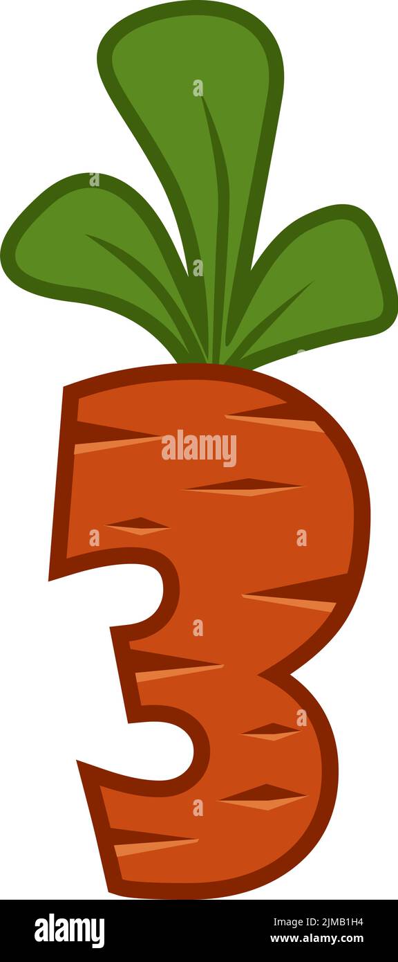 Cartoon carrot number Three font kids number. Orange Figure 3 Stock ...
