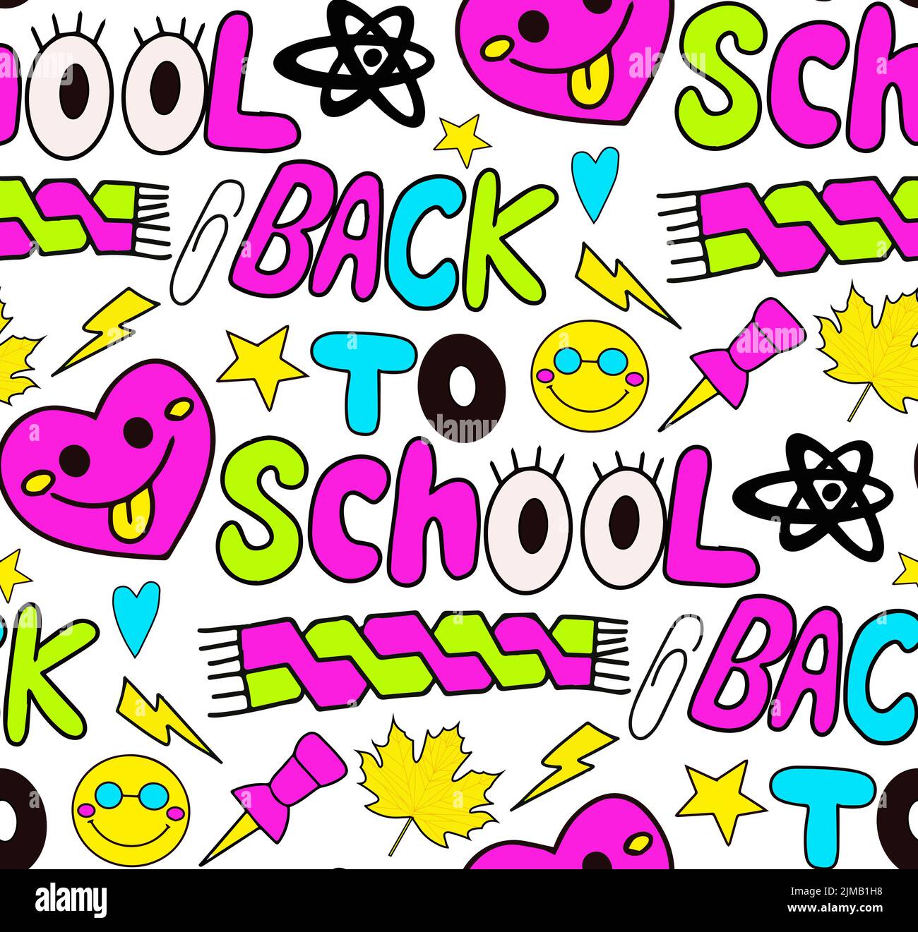 Back to school groovy pattern in retro 70s style. Psychedelic texture ...
