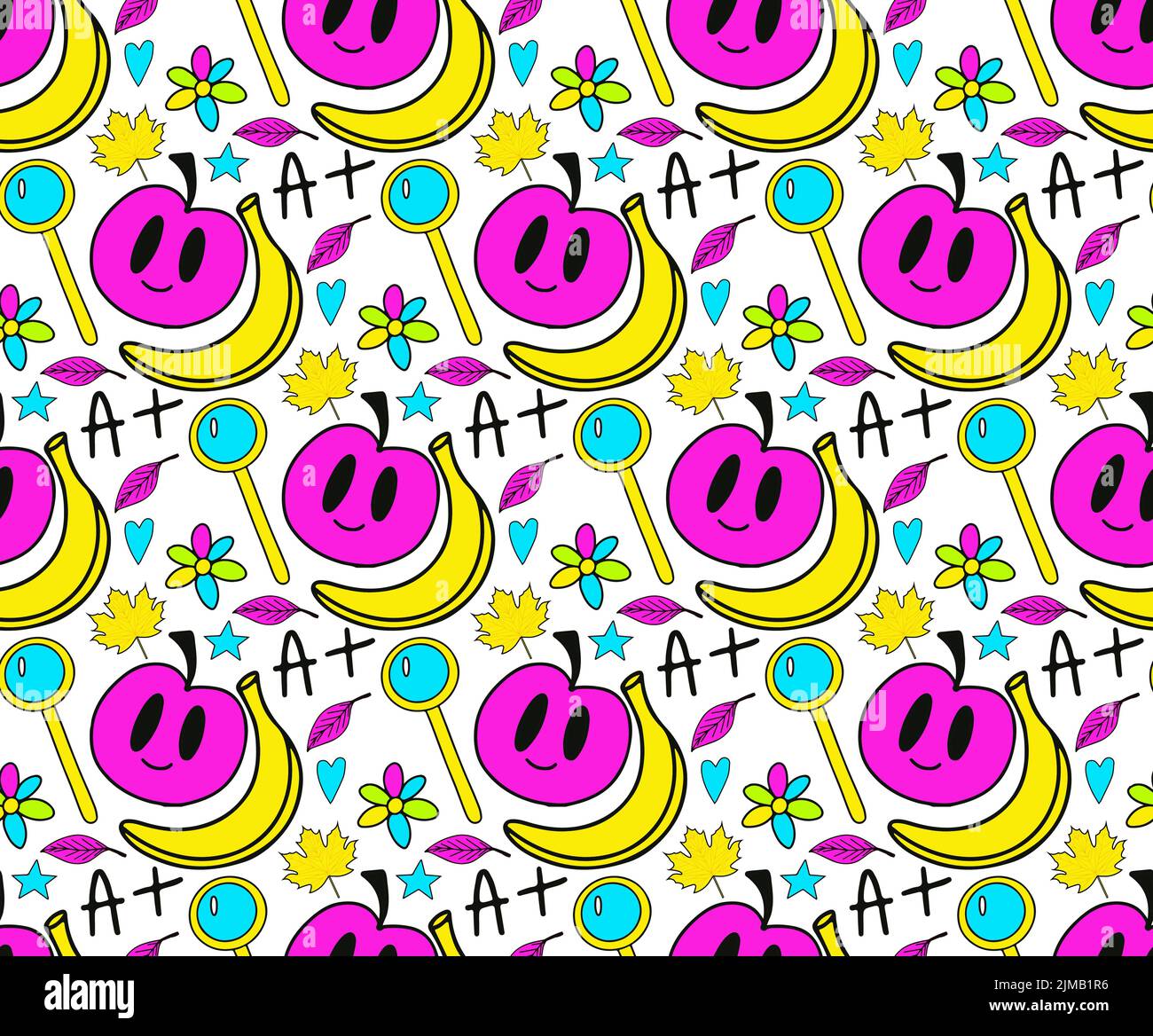 Back to school groovy pattern in retro 70s style. Psychedelic texture ...