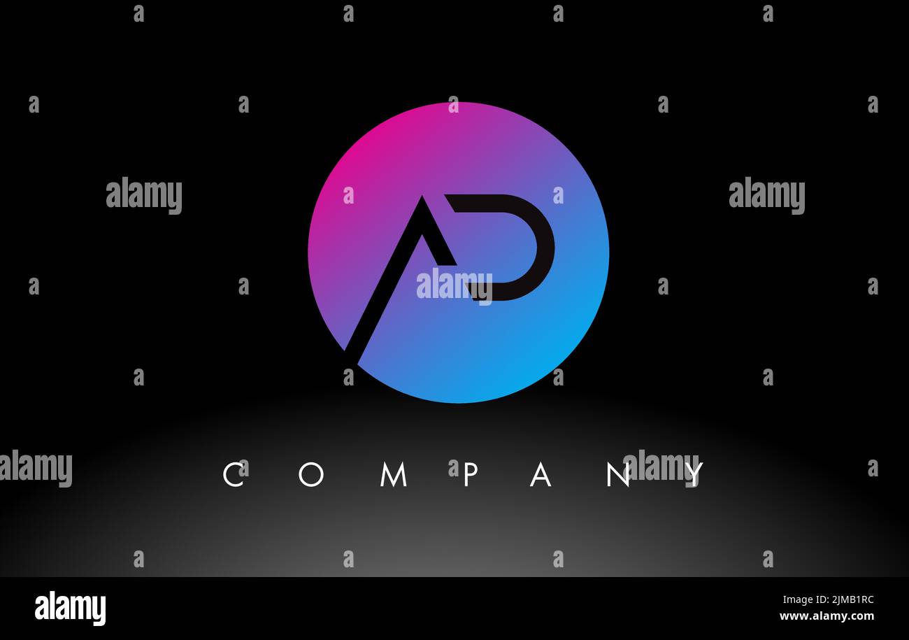 AD Letter Logo Design Icon with Purple Neon Blue Colors and Circular ...