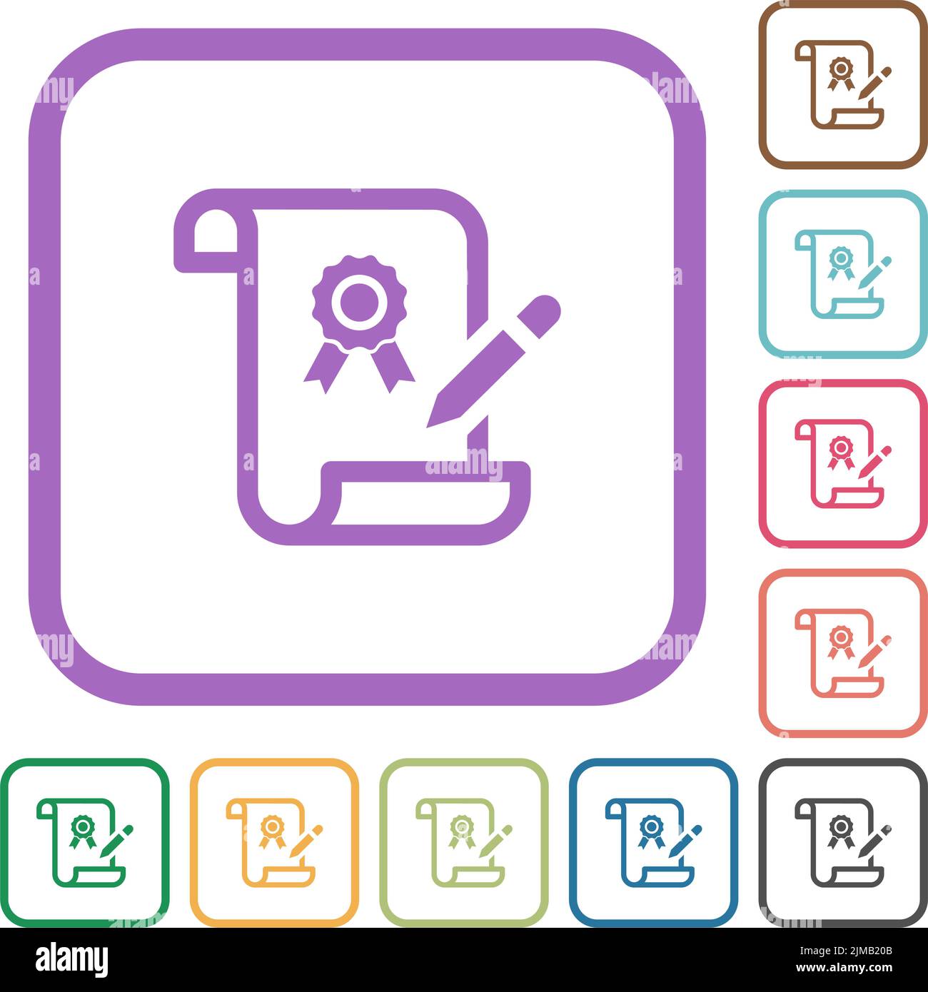 Signing certificate simple icons in color rounded square frames on white background Stock Vector ...