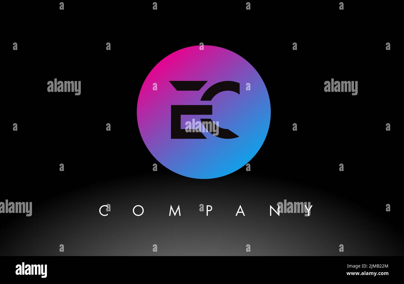 EC Letter Logo Design Icon with Purple Neon Blue Colors and Circular ...