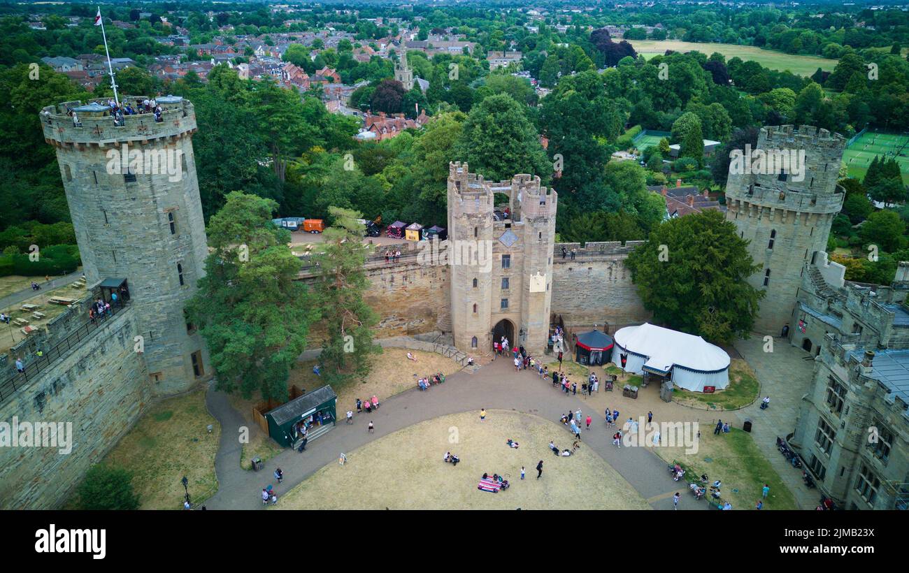 The aerial view of Warwick Castle in Warwickshire, England, United ...