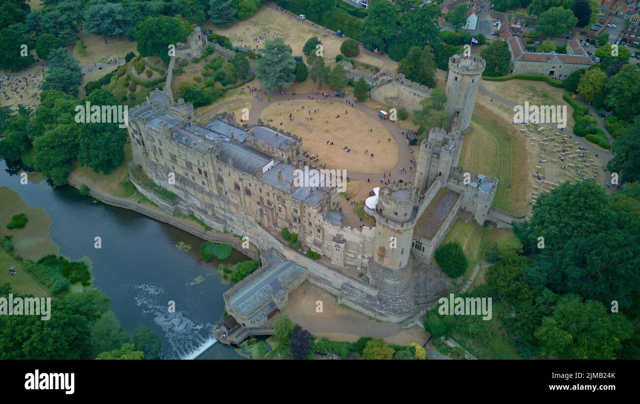 The aerial view of Warwick Castle in Warwickshire, England, United ...