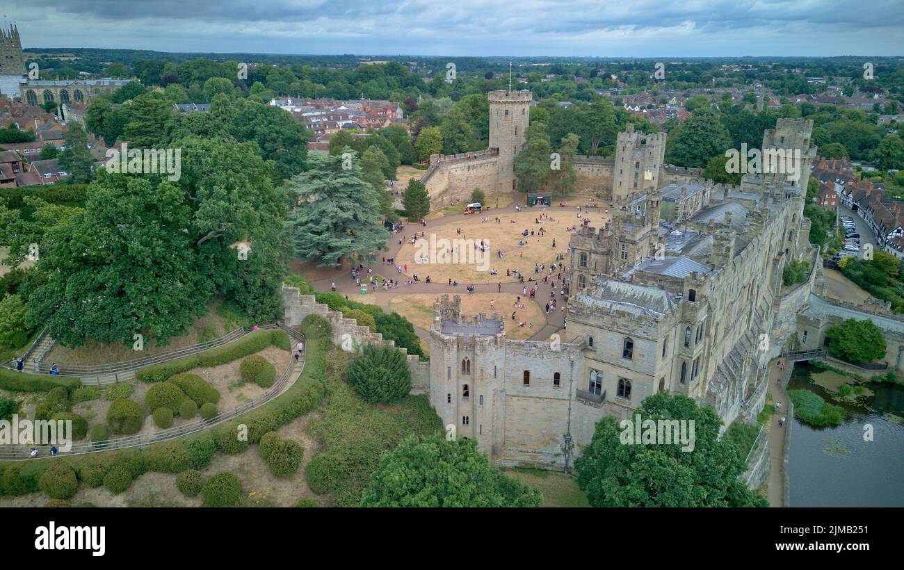 The aerial view of Warwick Castle in Warwickshire, England, United ...