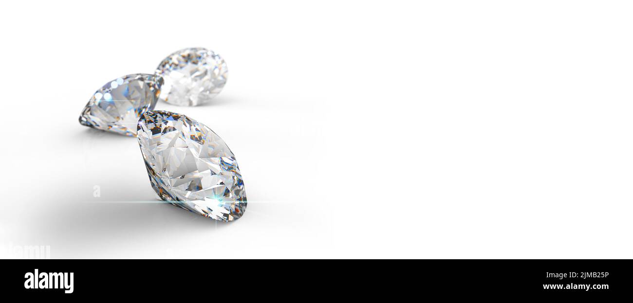 Diamonds isolated 3D rendering illustration.Round cut diamond on white ...