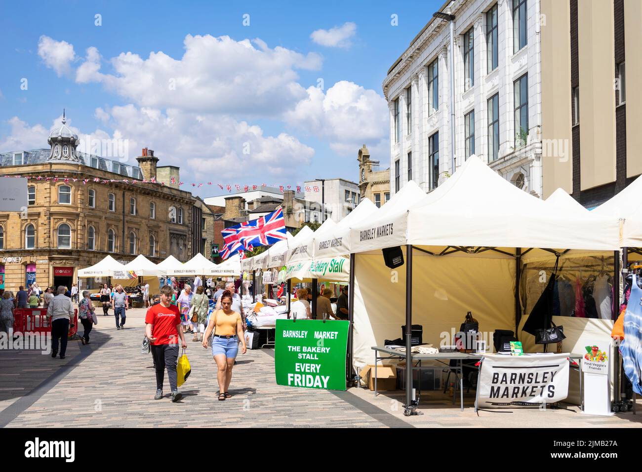 Barnsley market stalls in Queen street in the town centre outdoor ...