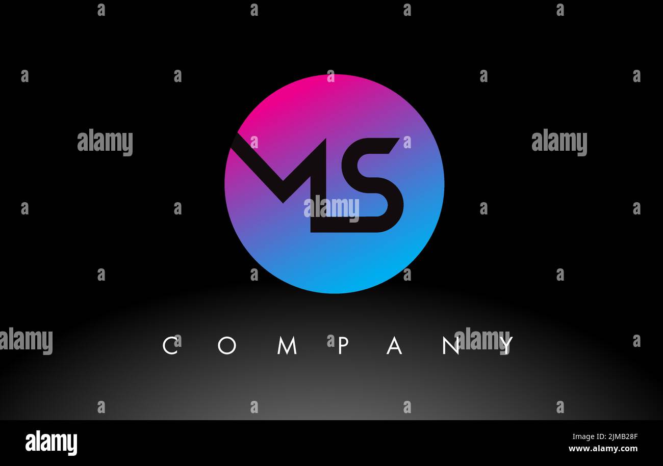 MS Letter Logo Design Icon with Purple Neon Blue Colors and Circular ...