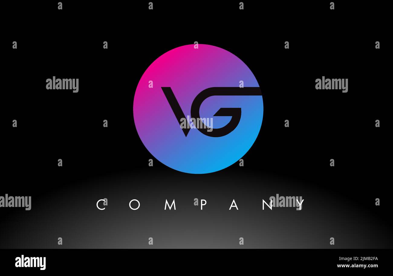 VG Letter Logo Design Icon with Purple Neon Blue Colors and Circular ...