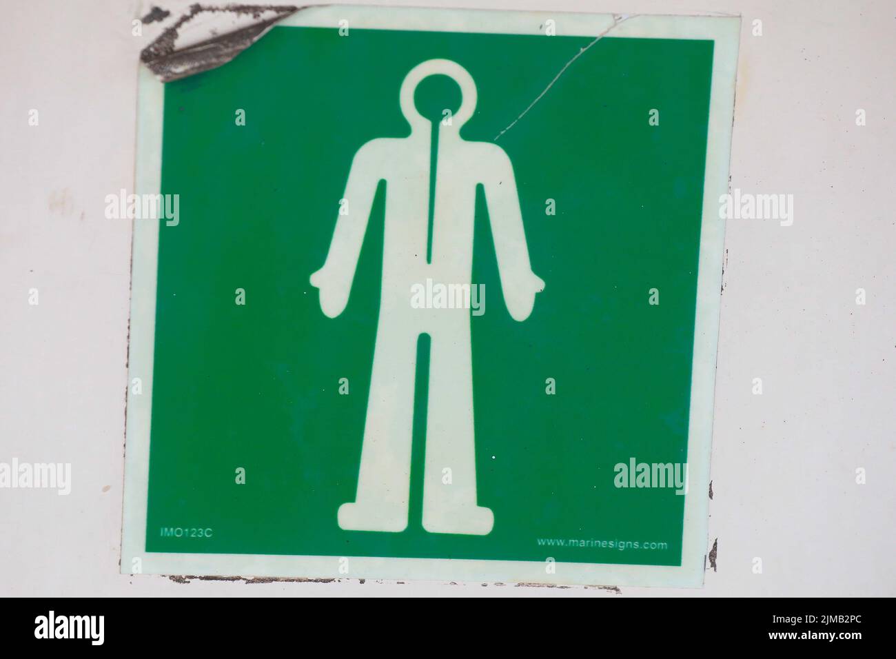 Immersion suit sign in red box of a Ship Stock Photo - Alamy