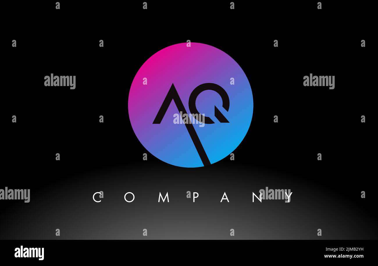 AQ Letter Logo Design Icon with Purple Neon Blue Colors and Circular ...
