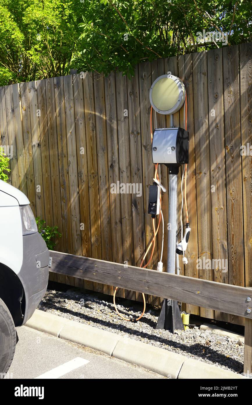 Electrical vehicle charging poles at a car park, Stockholm - Sweden ...
