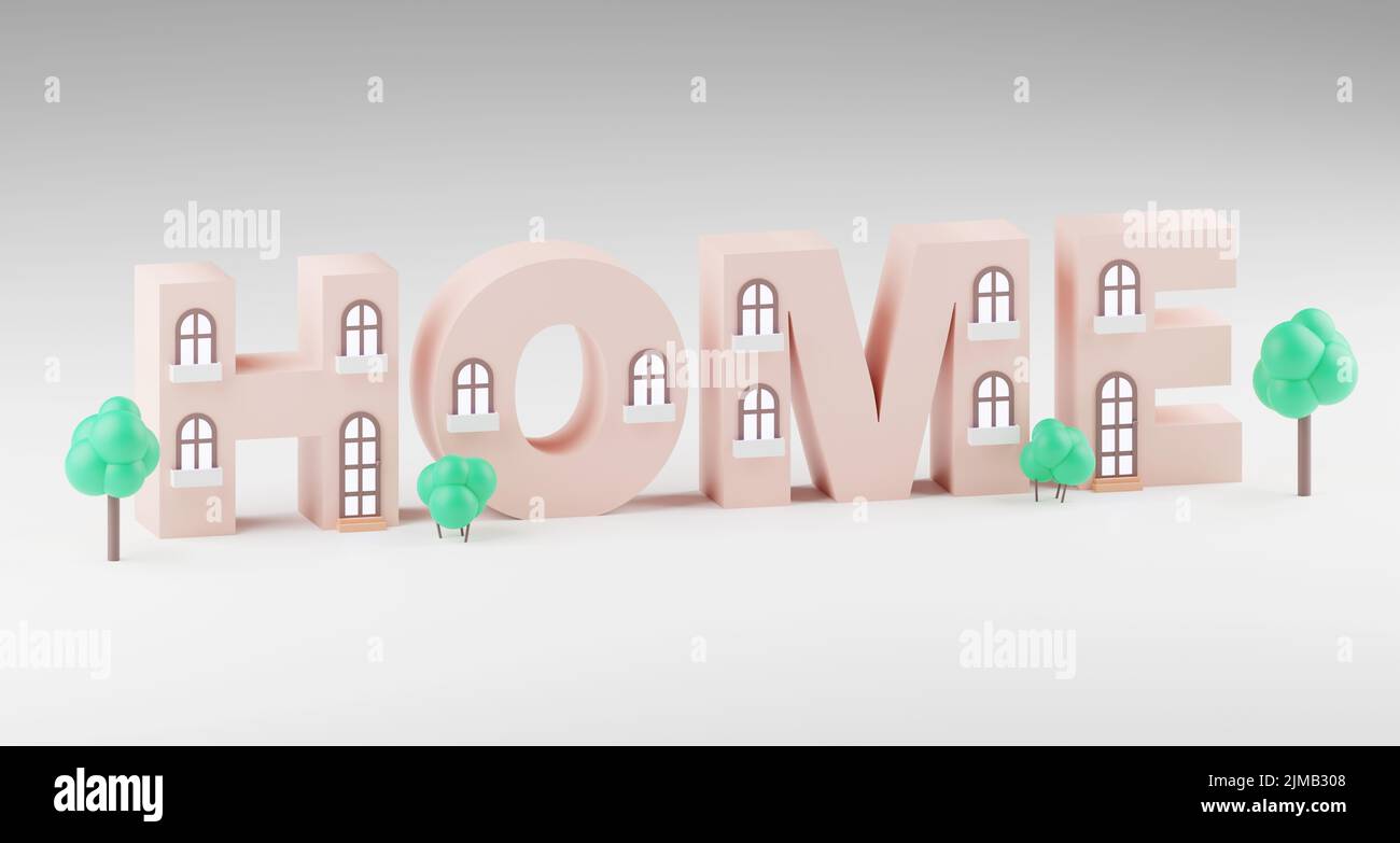 3d alphabet, letters shape made of tiny house on grey background, 3d ...
