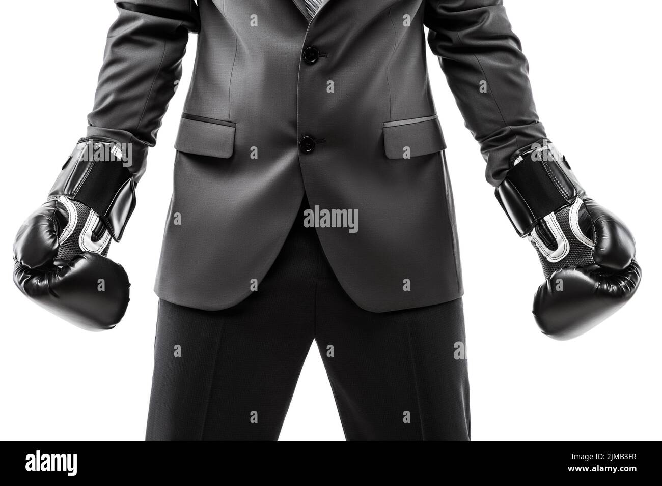 Businessman boxer in black suit wearing sport boxing gloves Stock Photo ...