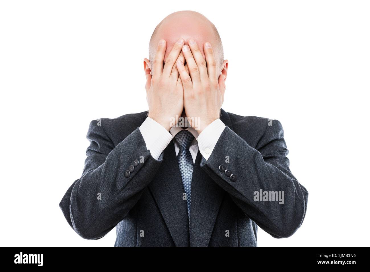 Crying tired or stressed businessman in depression hand hiding face ...