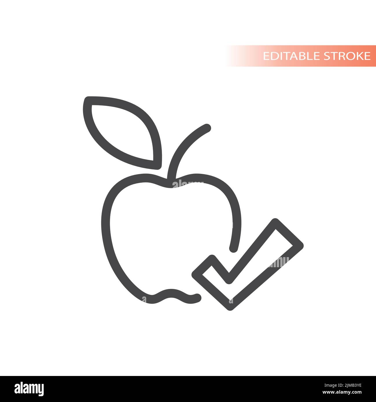 Apple and checkmark line vector icon. Healthy eating and diet outlined ...