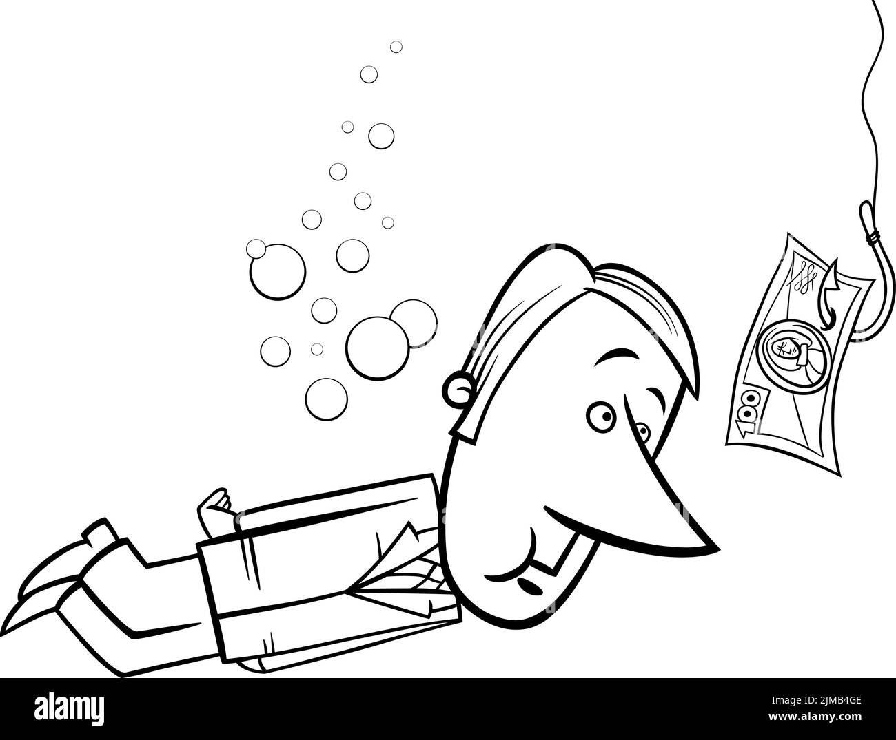 Black and white concept cartoon illustration of businessman underwater ...