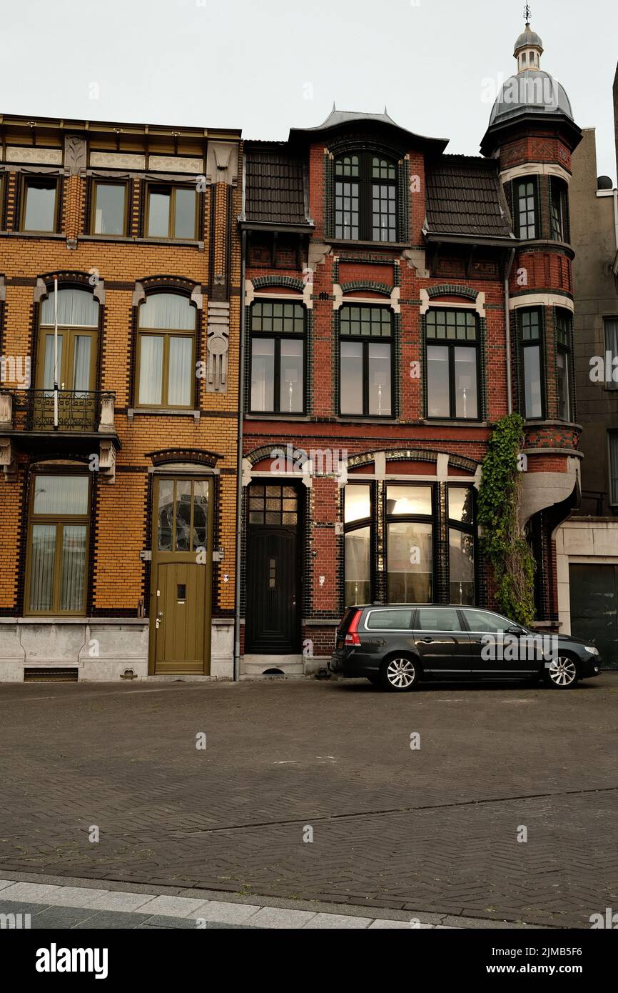Old townhouses and a Volvo in the sunset in Venlo, Netherlands Stock ...