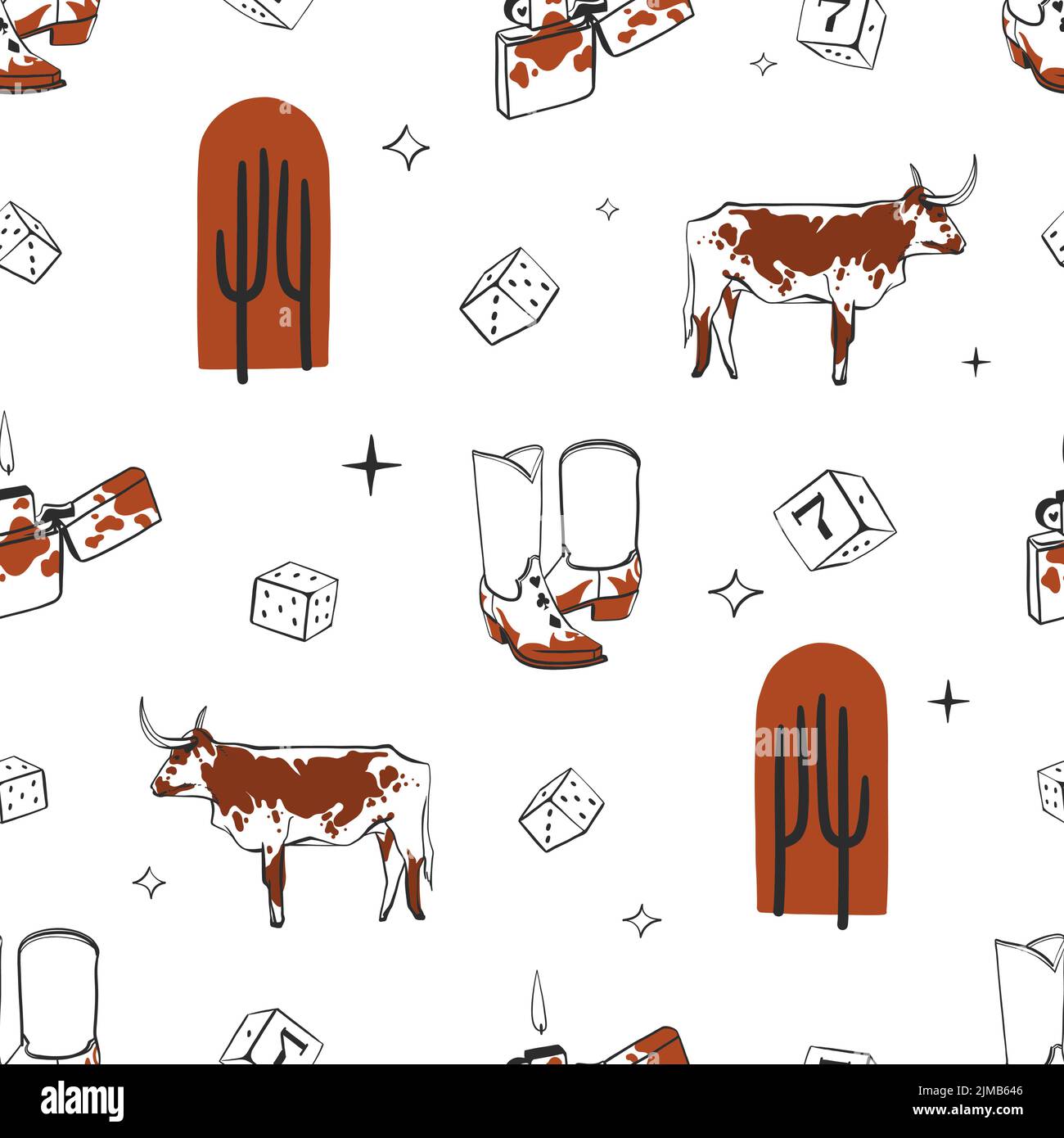 Hand drawn abstract vector graphic clipart illustration boho cowboy ...