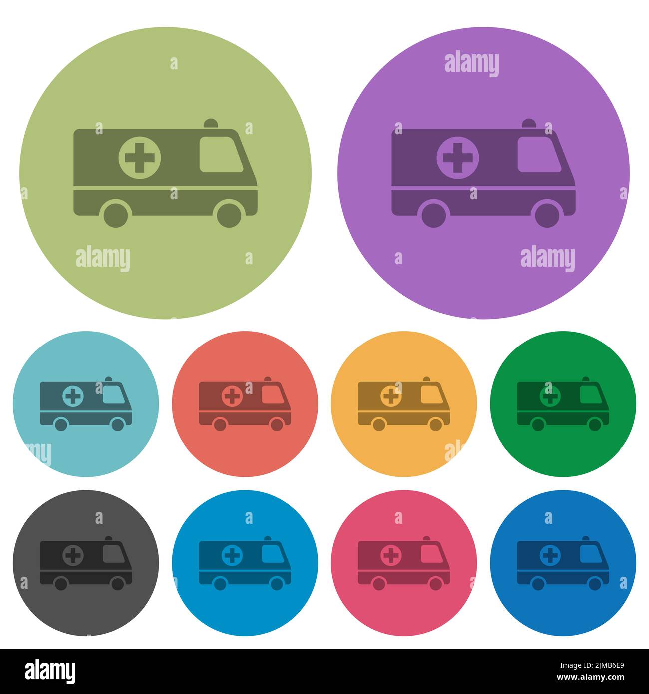 Ambulance car side view darker flat icons on color round background ...
