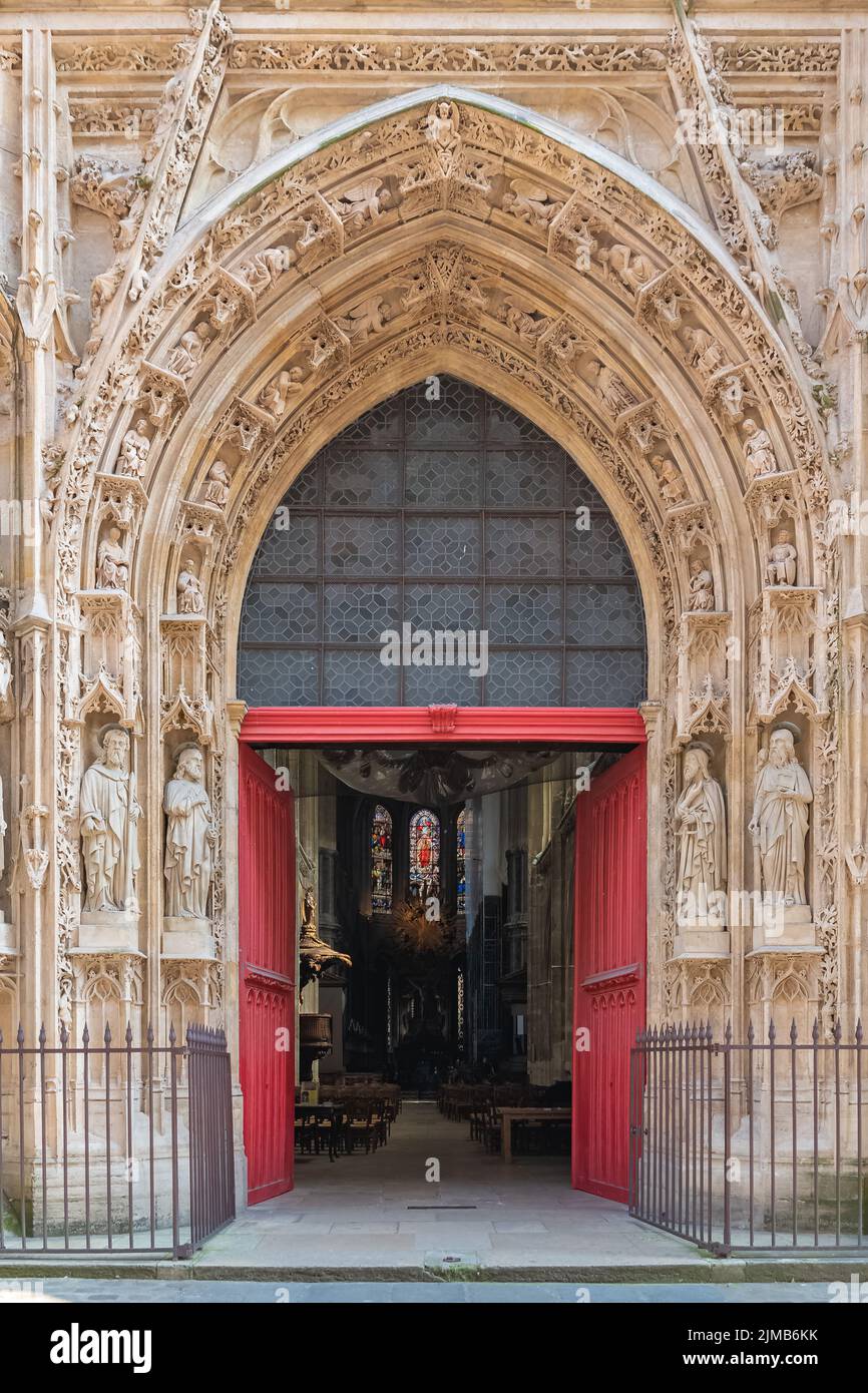 Paris, the beautiful Saint-Merri church in the center, the entry porch ...