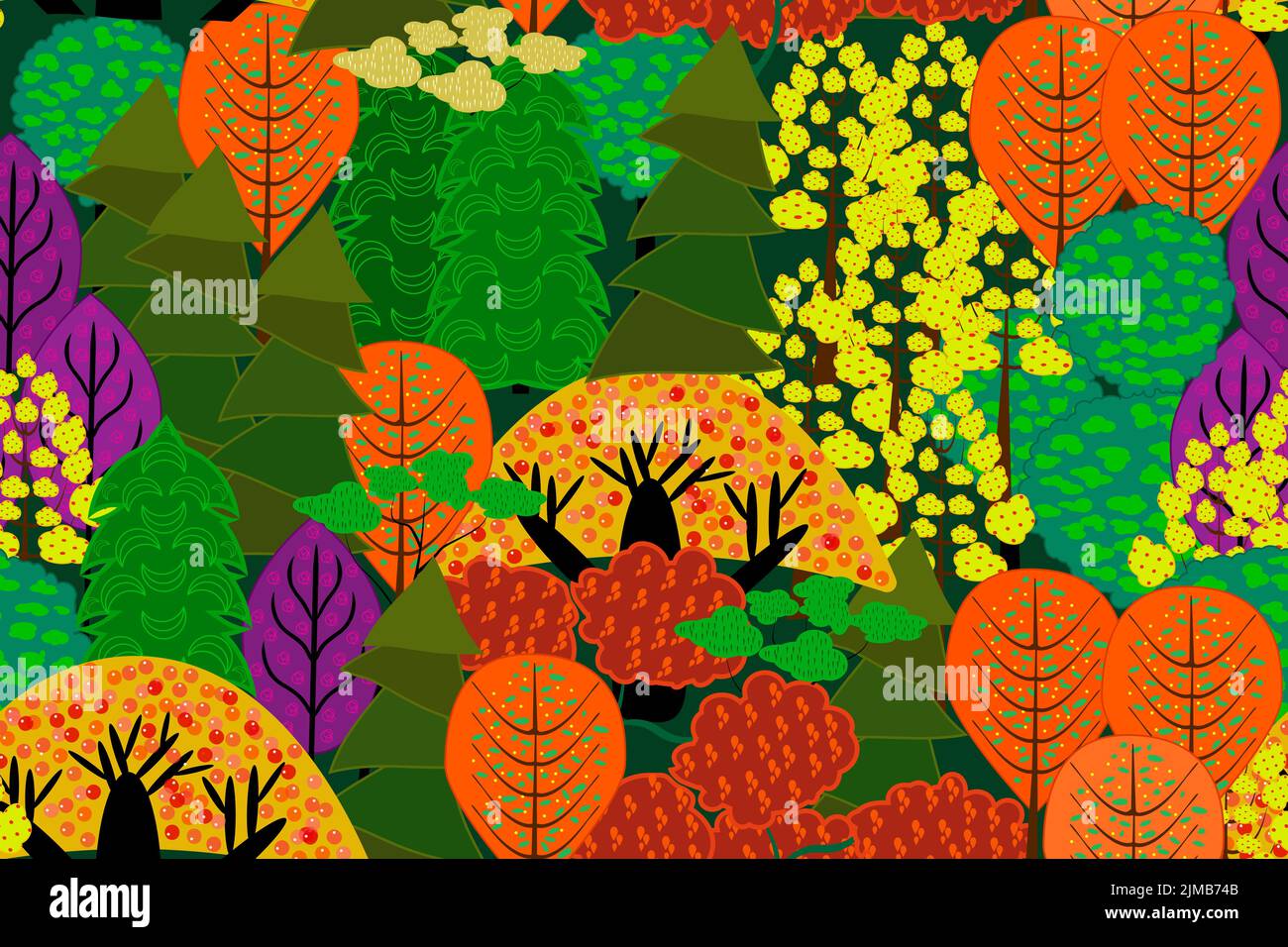 Seamless pattern with autumn forest. Colorful trees. Texture or ...