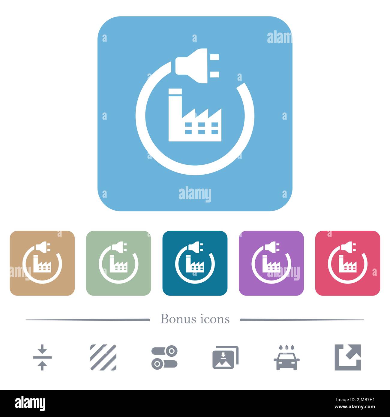Power plant white flat icons on color rounded square backgrounds. 6 ...