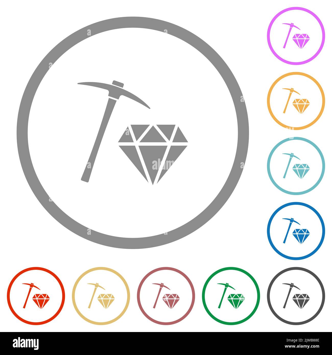 Diamond mining flat color icons in round outlines on white background ...