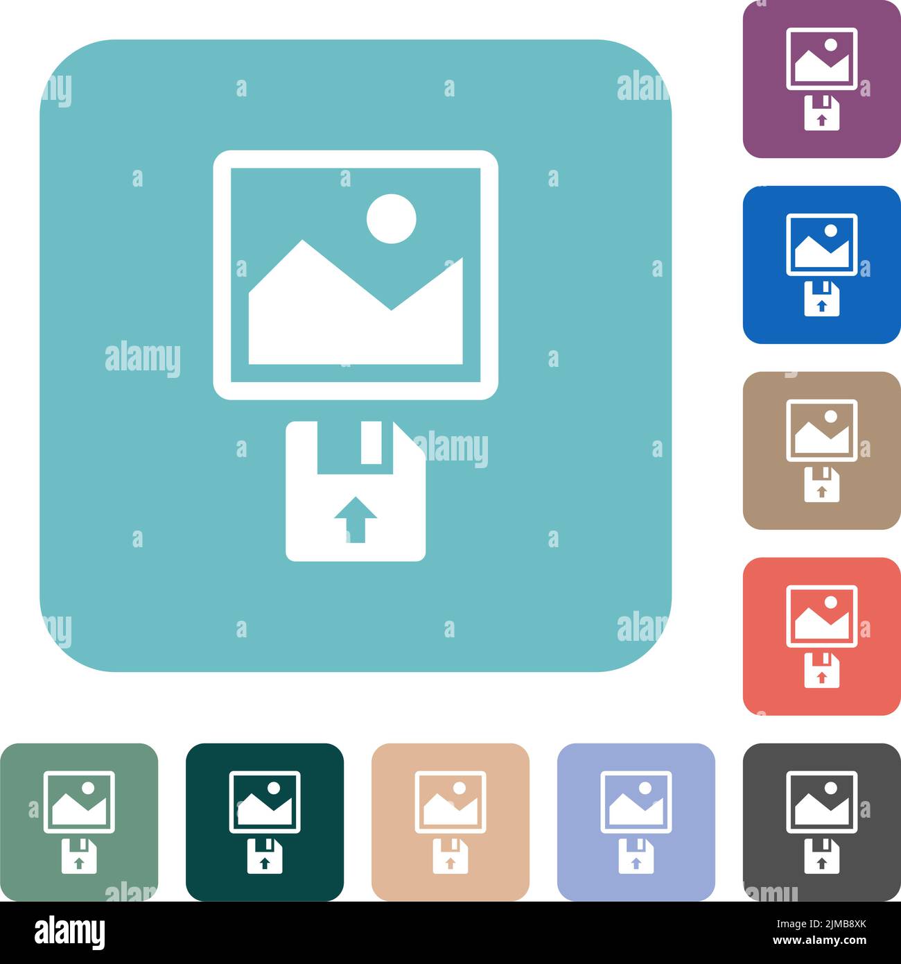 Upload image from floppy disk white flat icons on color rounded square backgrounds Stock Vector ...