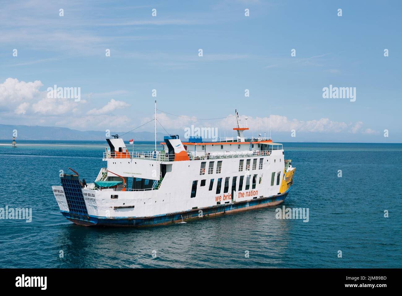 Kayangan, North Lombok, Indonesia - July 9, 2022: ASDP ferry ships that ...