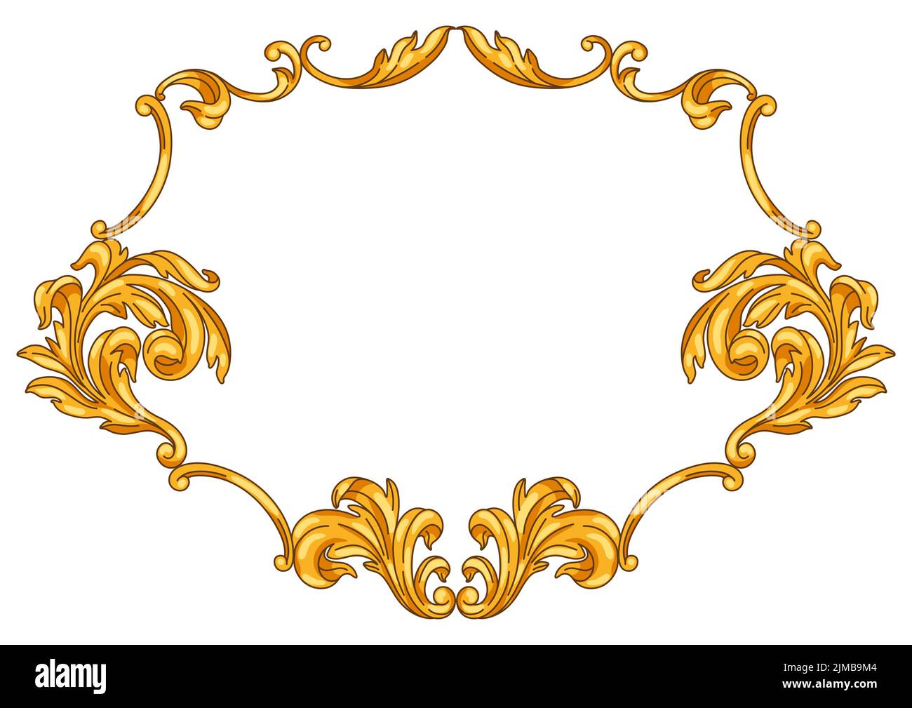 Decorative floral frame in baroque style. Golden curling plant. Vintage ...