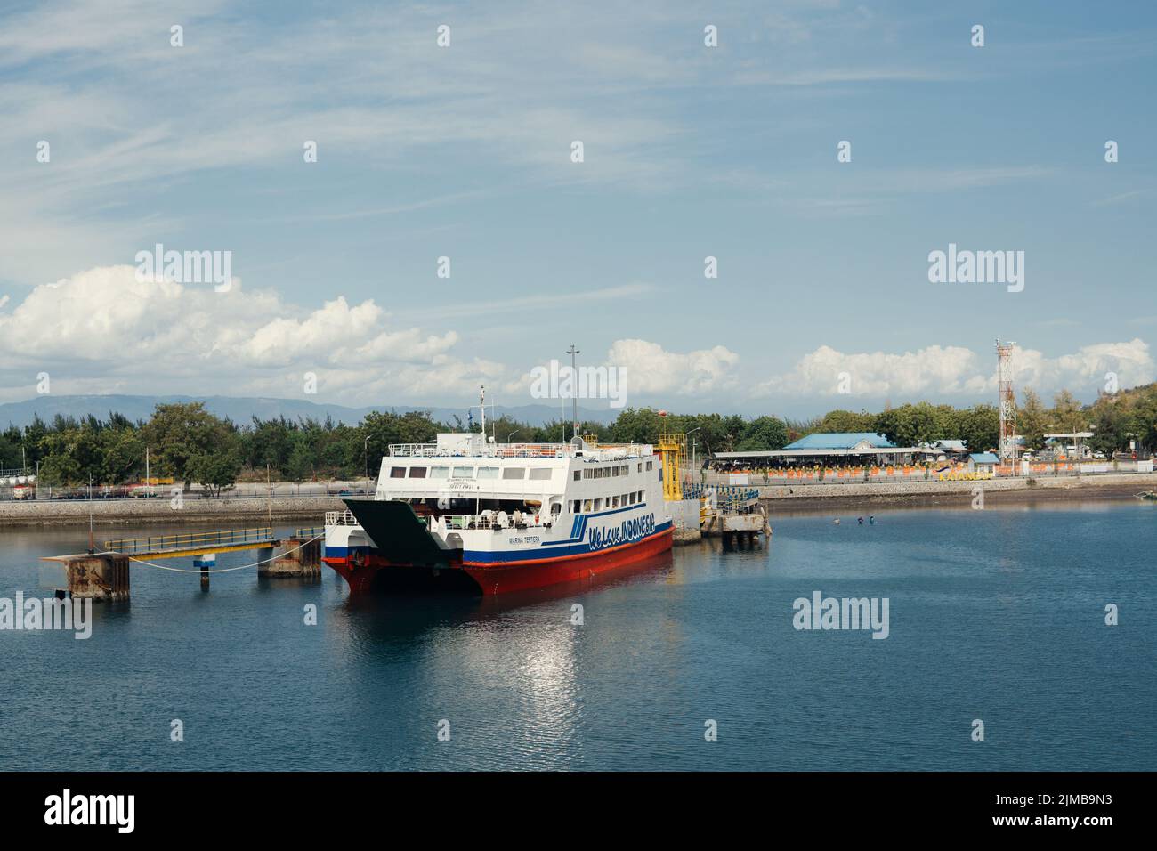 Kayangan, North Lombok, Indonesia - July 9, 2022: ASDP ferry ships that ...