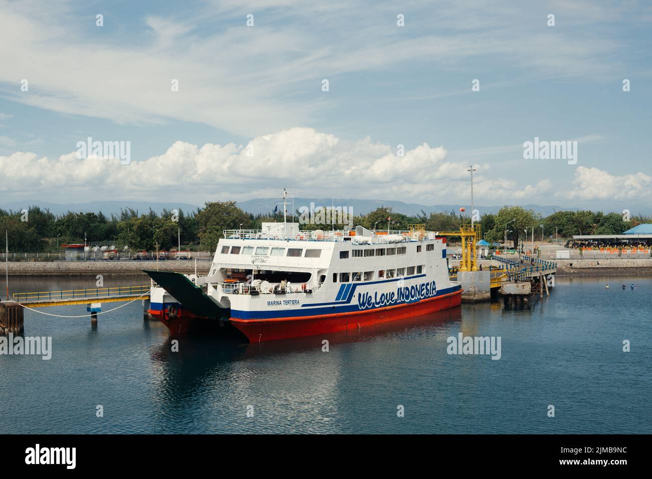 Kayangan, North Lombok, Indonesia - July 9, 2022: ASDP ferry ships that ...