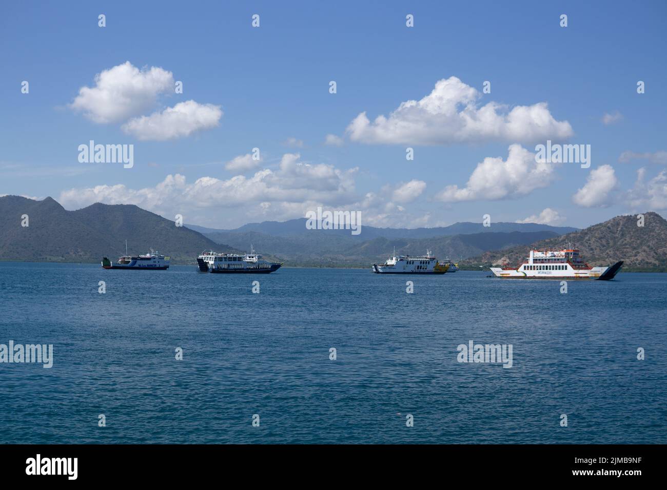 Kayangan, North Lombok, Indonesia - July 9, 2022: ASDP ferry ships that ...