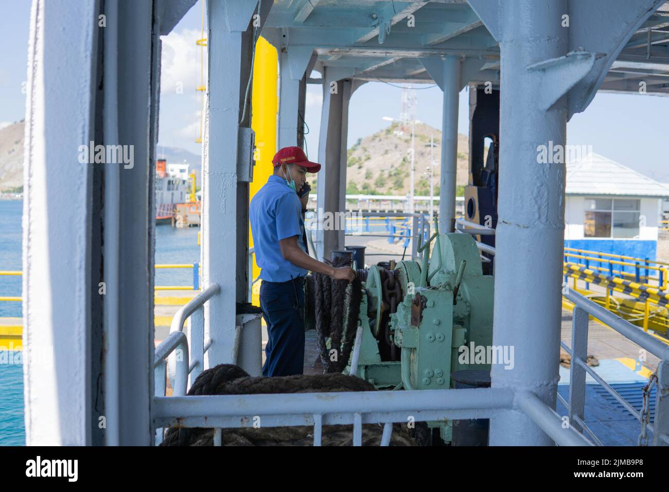 Kayangan, North Lombok, Indonesia - July 9, 2022: ASDP ferry ships that ...